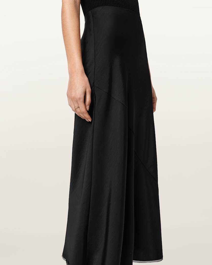 Darya Bias Cut Maxi Skirt Black | ALLSAINTS